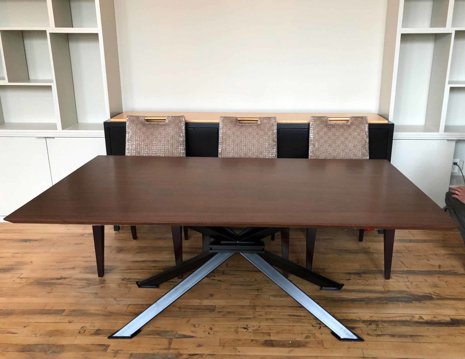 Crosslegged Steel and Wood Table and Bookshelves | Architectural ...